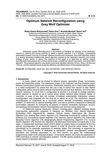Optimum Network Reconfiguration Using Grey Wolf Optimizer Pdf