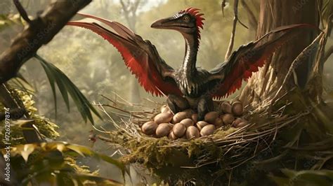 A Loving Pterodactylus Perches Atop Its Nest Keeping Its Eggs Warm And