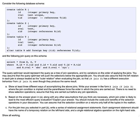 Consider The Following Database Schema Create Table