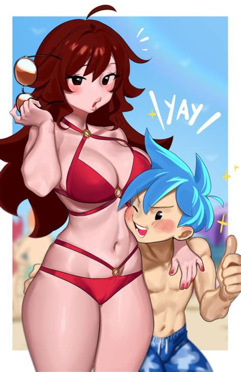 Rule 34 1boy 1boy1girl 1girls Background Background Character Beach Big Breasts Bikini Blue