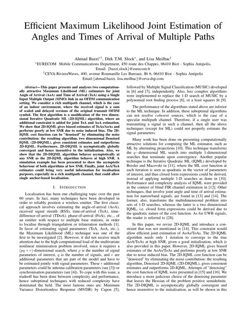 pdf efficient maximum likelihood joint estimation of angles and times