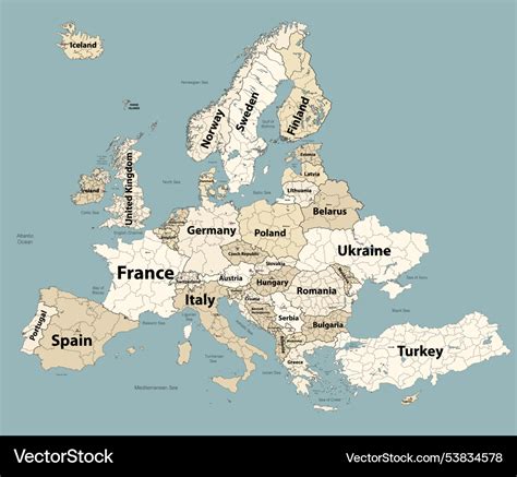 Europe Map With Administrative Divisions Borders Vector Image
