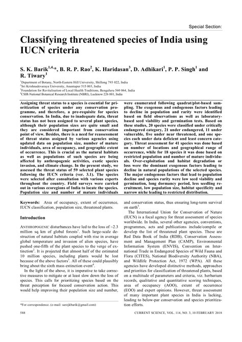 Pdf Classifying Threatened Species Of India Using Iucn Criteria