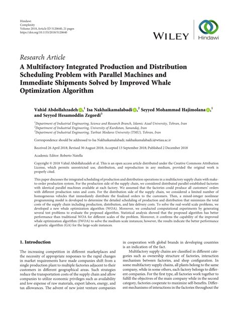 Pdf A Multifactory Integrated Production And Distribution Scheduling Problem With Parallel