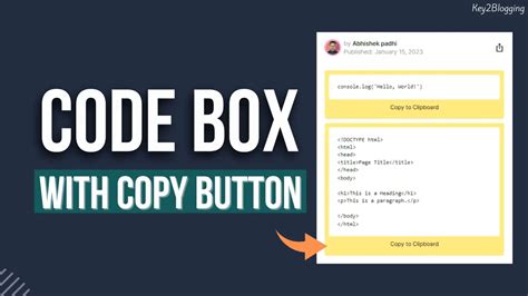 How To Add Code Box With Clipboard Copy Button Using Html Css And Js