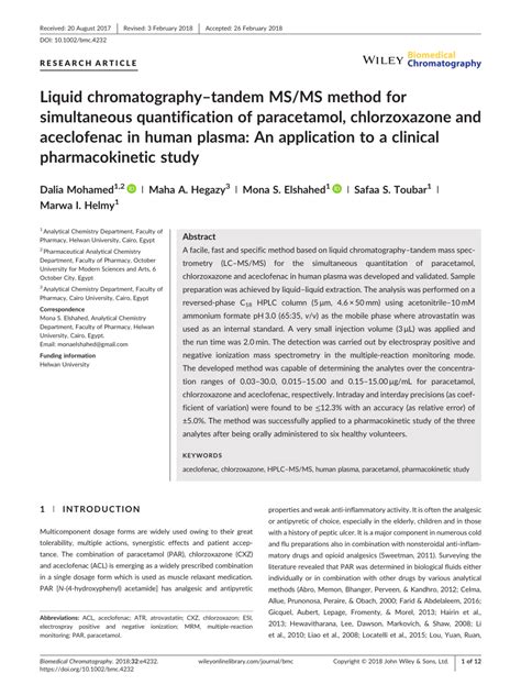 Pdf Liquid Chromatography Tandem Ms Ms Method For Simultaneous Quantification Of Paracetamol