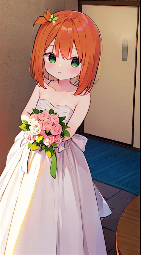 Anime Style Picture Of A Young Girl In A Wedding Dress Holding A
