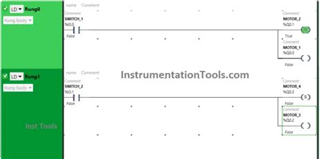 PLC Program With 2 Toggle Switches And 4 Motors