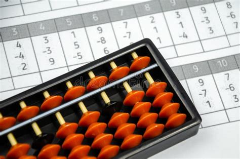 Abacus For Mental Arithmetic On Background Of Sheet Of Paper With