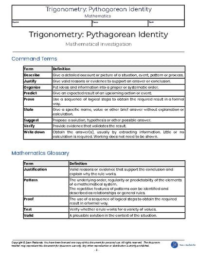 Investigation Trigonometry And The Pythagorean Identity Tpt