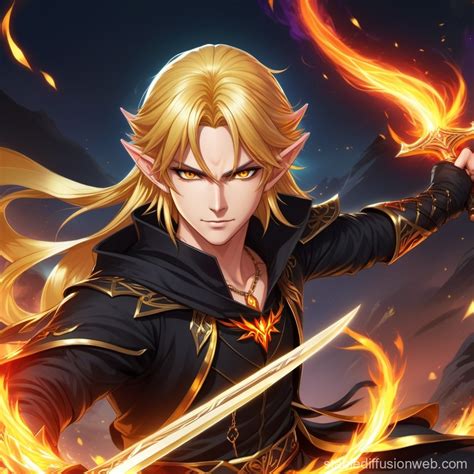 Fire Wielding Elf Assassin In Black Stable Diffusion Online