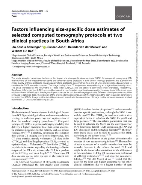 Pdf Factors Influencing Size Specific Dose Estimates Of Selected