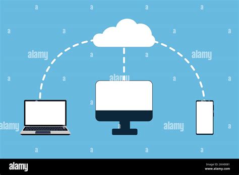 Online Cloud Storage Concept Vector Transferring Data From A Mobile Laptop And Computer To