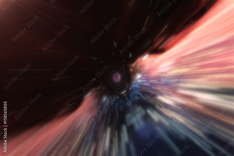 Flight At The Boundary Of The Event Horizon Distortion Of Space Time 3d Illustration Stock