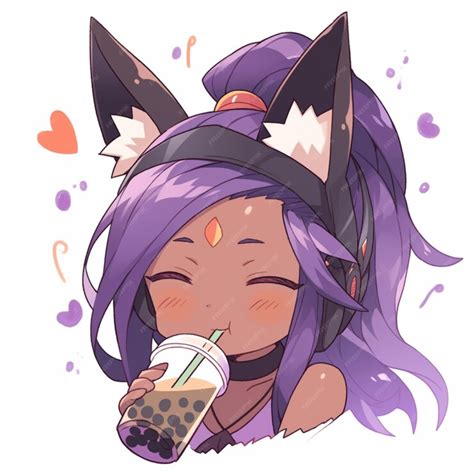 Premium Photo Anime Girl With Purple Hair And Cat Ears Drinking Bubble Tea Generative Ai Premium Photo Anime Girl With Purple Hair And Cat Ears Drinking Bubble Tea Generative Ai