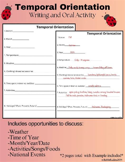 Temporal Orientation Worksheet For Cognition And Memory Speech Therapy Adult