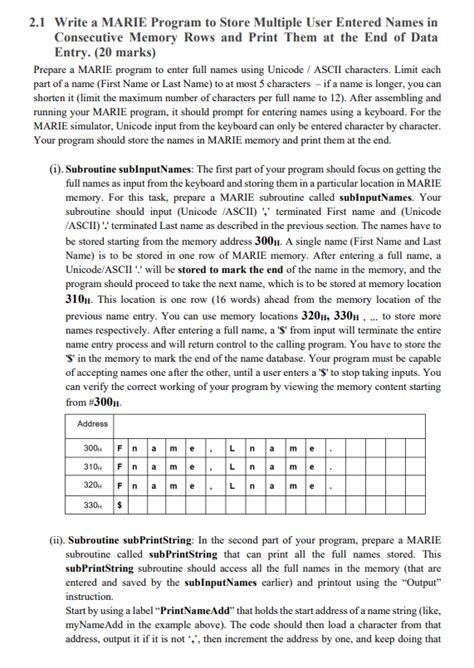 solved 2 1 write a marie program to store multiple user