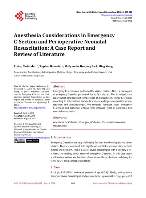 Pdf Anesthesia Considerations In Emergency C Section And Perioperative Neonatal Resuscitation