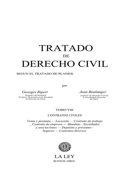 Tratado De Derecho Civil Según El Tratado De Planiol T Viii