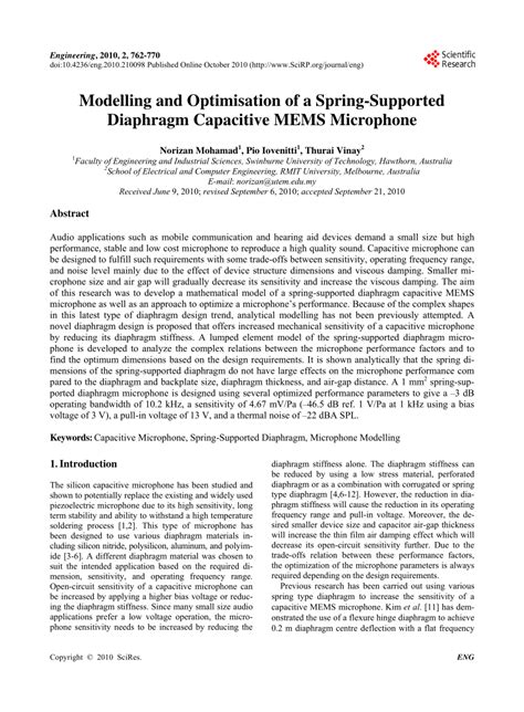 Pdf Modelling And Optimisation Of A Spring Supported Diaphragm Capacitive Mems Microphone