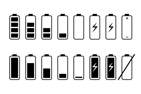 Icon Set Of Battery Charge Level Discharged And Fully Charged Battery Symbol Vector