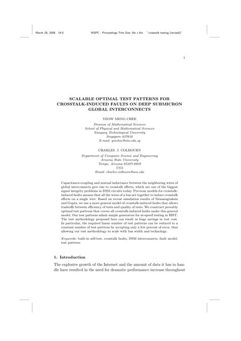 Pdf Scalable Optimal Test Patterns For Crosstalk Induced Faults On Deep Submicron Global