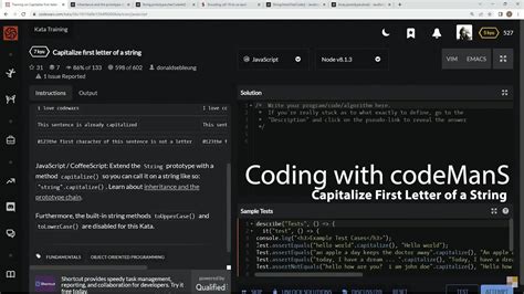 Codewars 7 Kyu Capitalize First Letter Of A String JavaScript YouTube