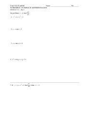 Worksheet On Implicit Differentiation Problems And Solutions In Course Hero