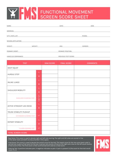 Functional Movement Score Fill Online Printable Fillable Blank