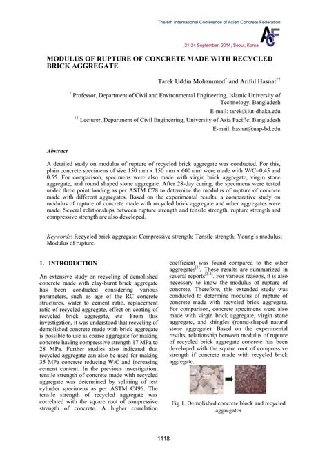 Pdf Modulus Of Rupture Of Concrete Made With Recycled Brick Aggregate