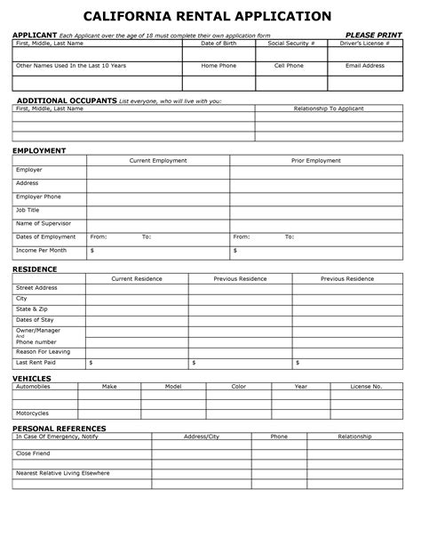 California Rental Application Form Gratuito Modificare Compila Pdf