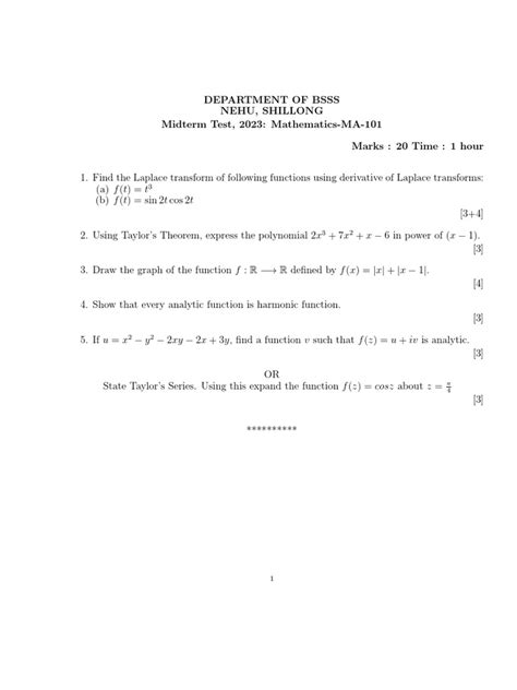 1st Midterm 2023 Ma 101 Pdf