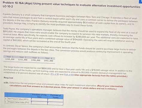 Solved Problem 10 16a Algo Using Present Value Techniques
