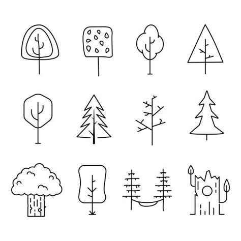 Tree Thin Line Icons Set Royalty Free Vector Image