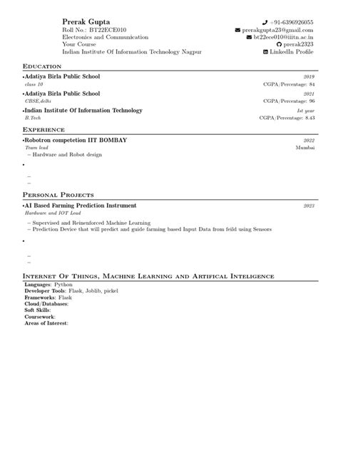 Nit Warangal Resume Pdf