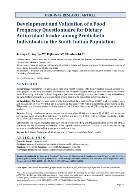 Pdf Development And Validation Of A Food Frequency Questionnaire For Dietary Antioxidant