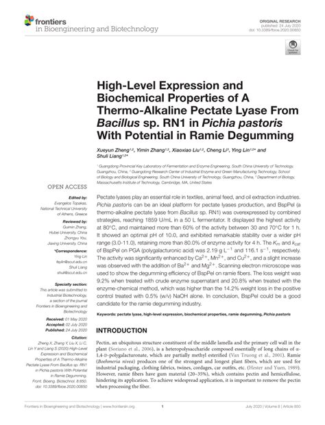 Pdf High Level Expression And Biochemical Properties Of A Thermo Alkaline Pectate Lyase From
