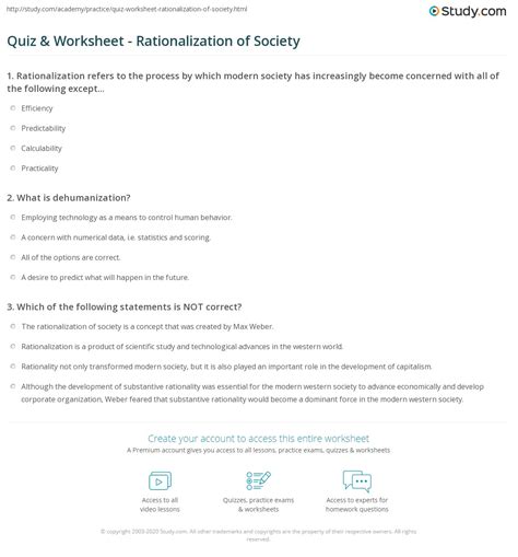 Quiz And Worksheet Rationalization Of Society