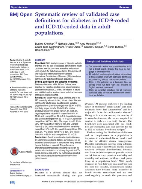 Pdf Systematic Review Of Validated Case Definitions For Diabetes In