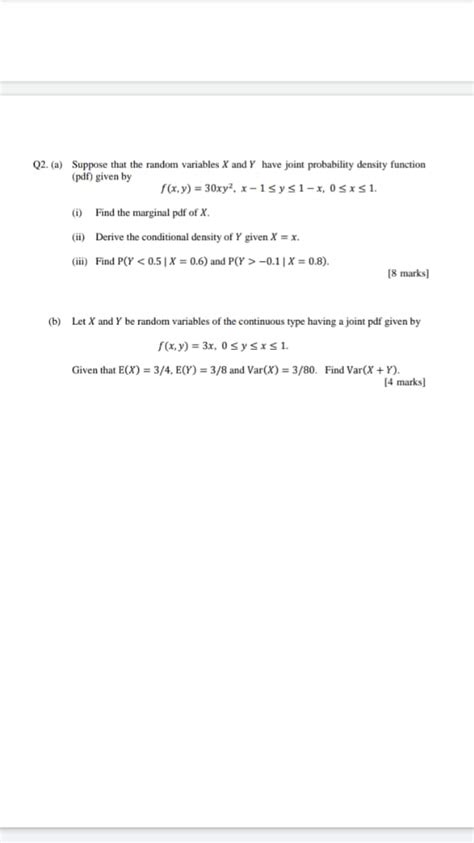 Solved Q2 A Suppose That The Random Variables X And Y