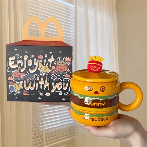 Керамическая чашка с изображением картофеля фри и бургеров Aliexpress