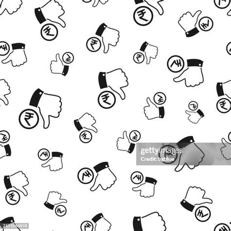 Indian Rupee Coin With Thumbs Down Seamless Pattern Icons On White Background High Res Vector