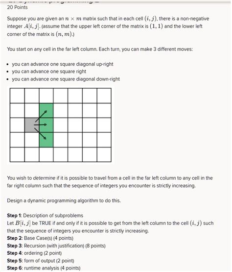 20 Points Suppose You Are Given An N X M Matrix Such That In Each Cell