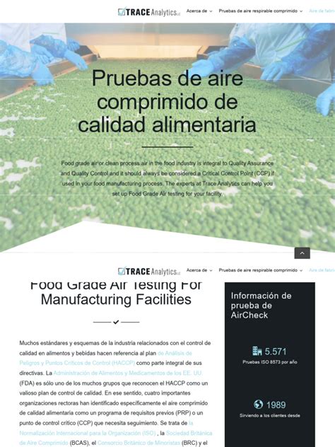 Trace Analytics Aircheck Lab Pruebas De Aire Comprimido De Calidad Alimentaria Pdf