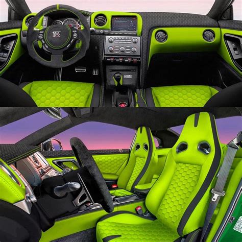 Nissan Gt R Custom Interior With Lime Green And Black Hexagon Stitch