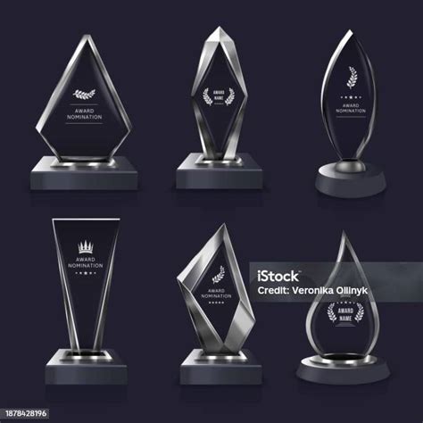 유리 상 우승자 트로피 플레이트 투명 업적 또는 지명 라벨 절연 벡터 일러스트 레이 션 템플릿 세트 트로피에 대한 스톡 벡터 아트 및 기타 이미지 Istock