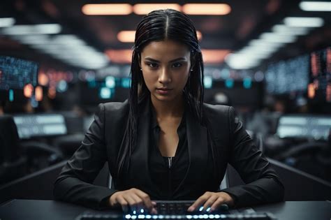 A Female Hacker Is Working At A Computer Cybersecurity Security Service