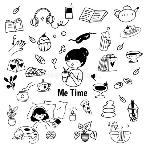 Hand Drawn Me Time Doodle Element Clipart Vector Illustrator Stock