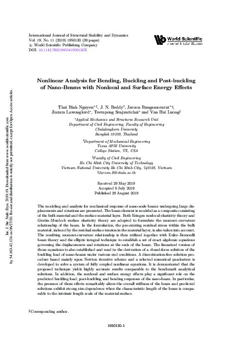 Pdf Nonlinear Analysis For Bending Buckling And Post Buckling Of Nano Beams With Nonlocal And