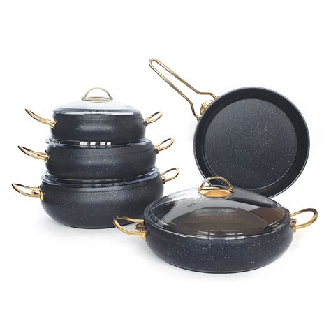 Elite Gold 9 Piece Granite Cookware Set Hapi Stuff